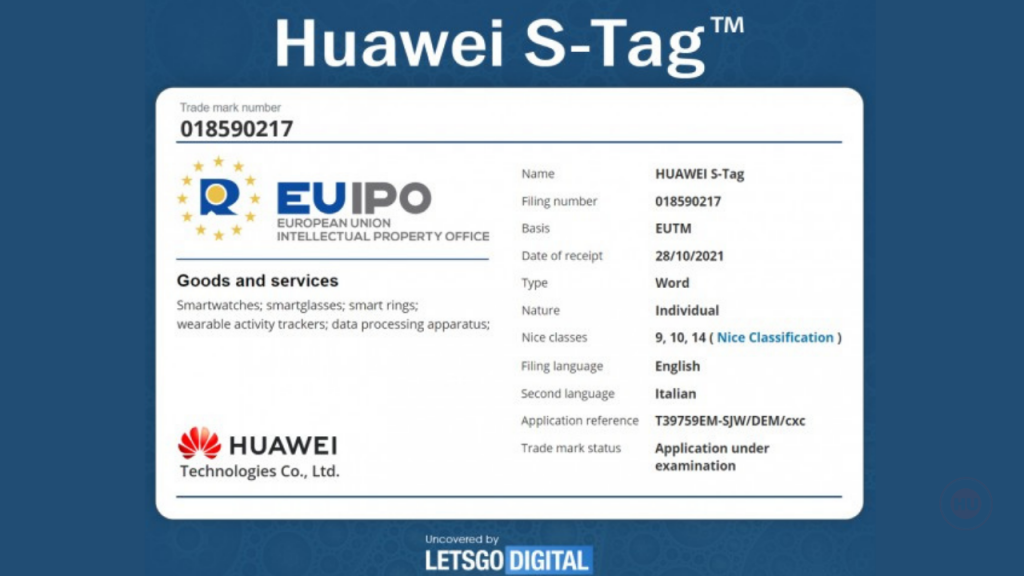 Huawei registered S-Tag trademark: May be use for smart tracking label ...